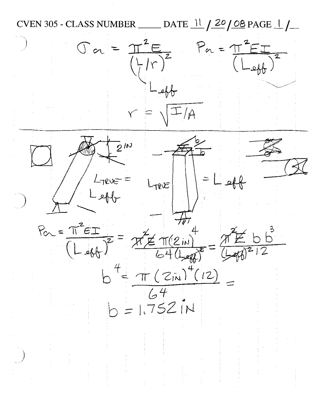 Euler's Critical Stress | Mechanics of Materials | CVEN 305 - Docsity