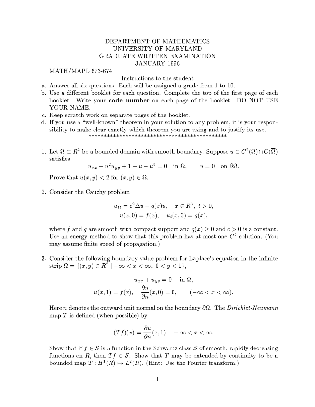 Graduate Written Exam Partial Differential Equation I Math 673