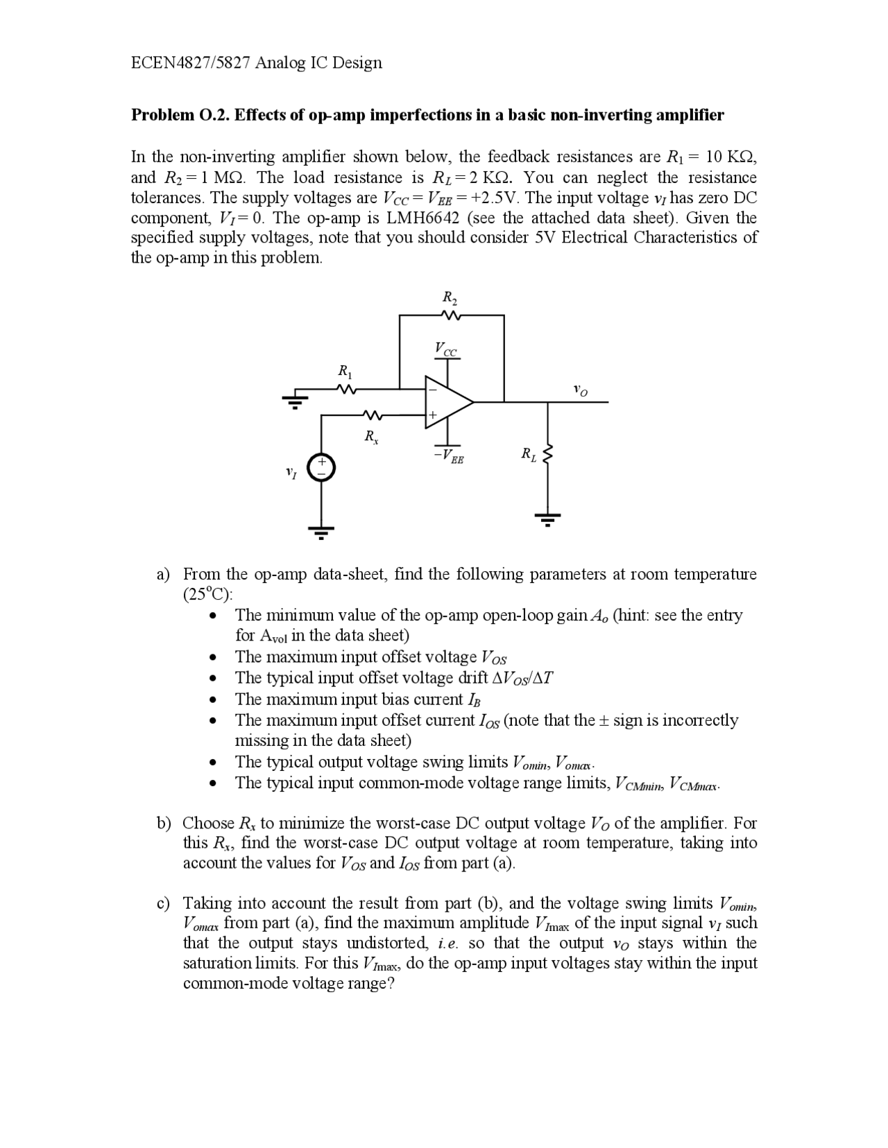 Effects of OP-Amp Imperfections in a Basic Non-Inverting Amplifier | ECEN 4827 - Docsity