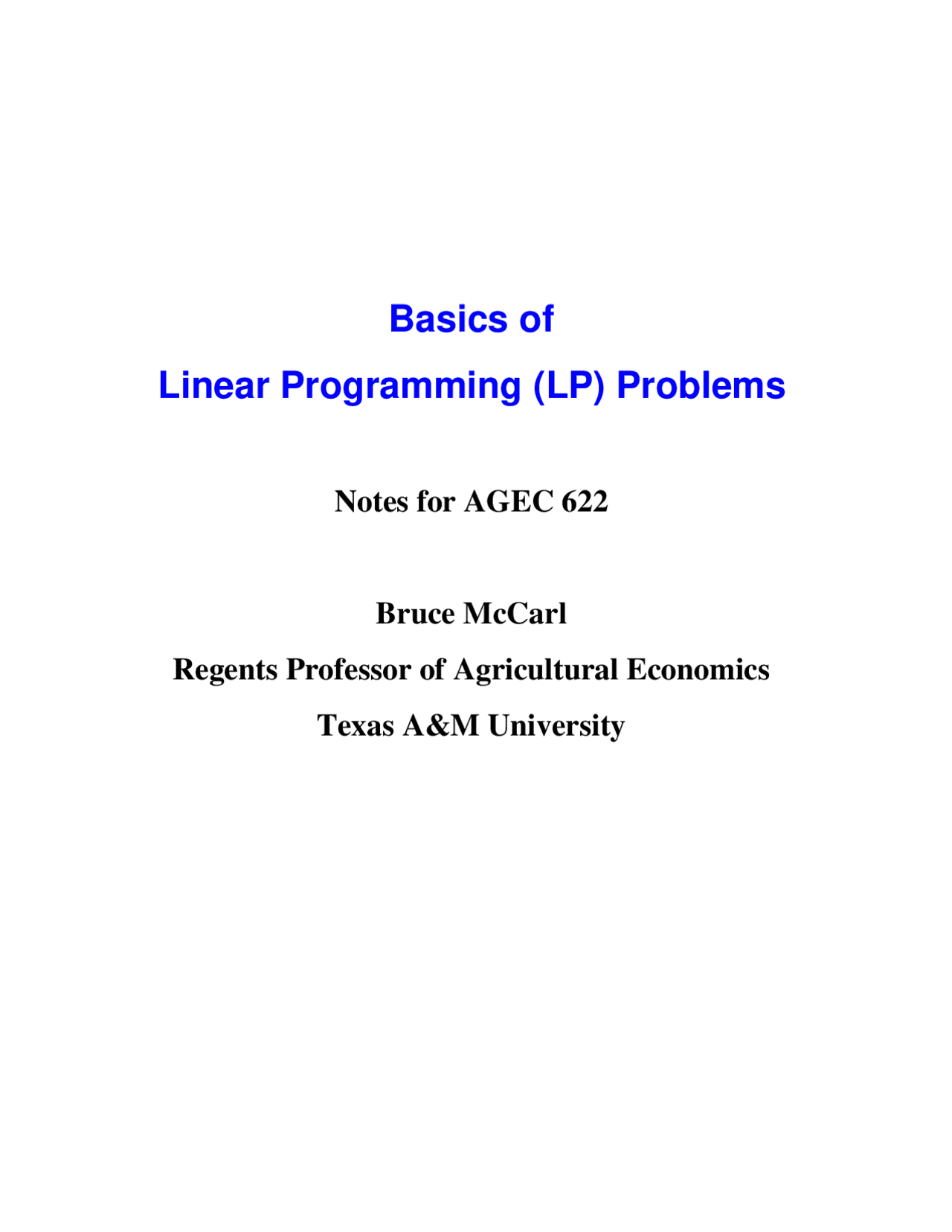 Basics of Linear Programming Problems | AGEC 622 | Study notes ...