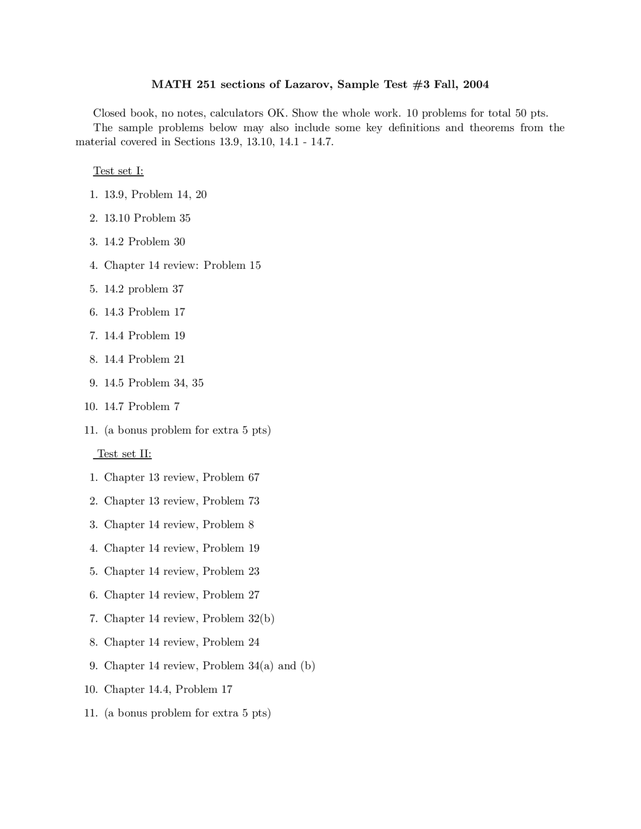 Sample Questions On Honors Differential Equations For Test 3 Math 251
