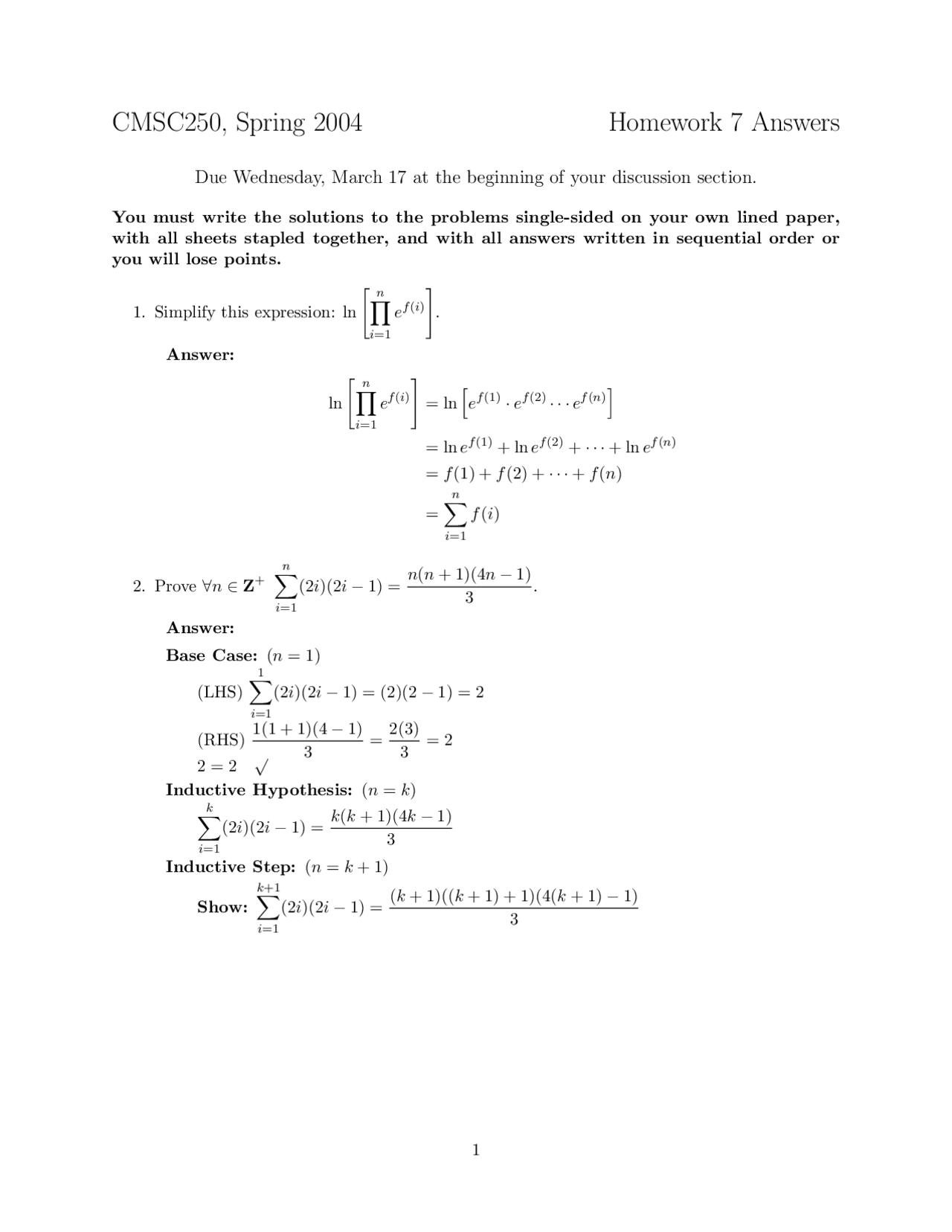 Homework 7 With Answer Key Discrete Structures Cmsc 250 Docsity