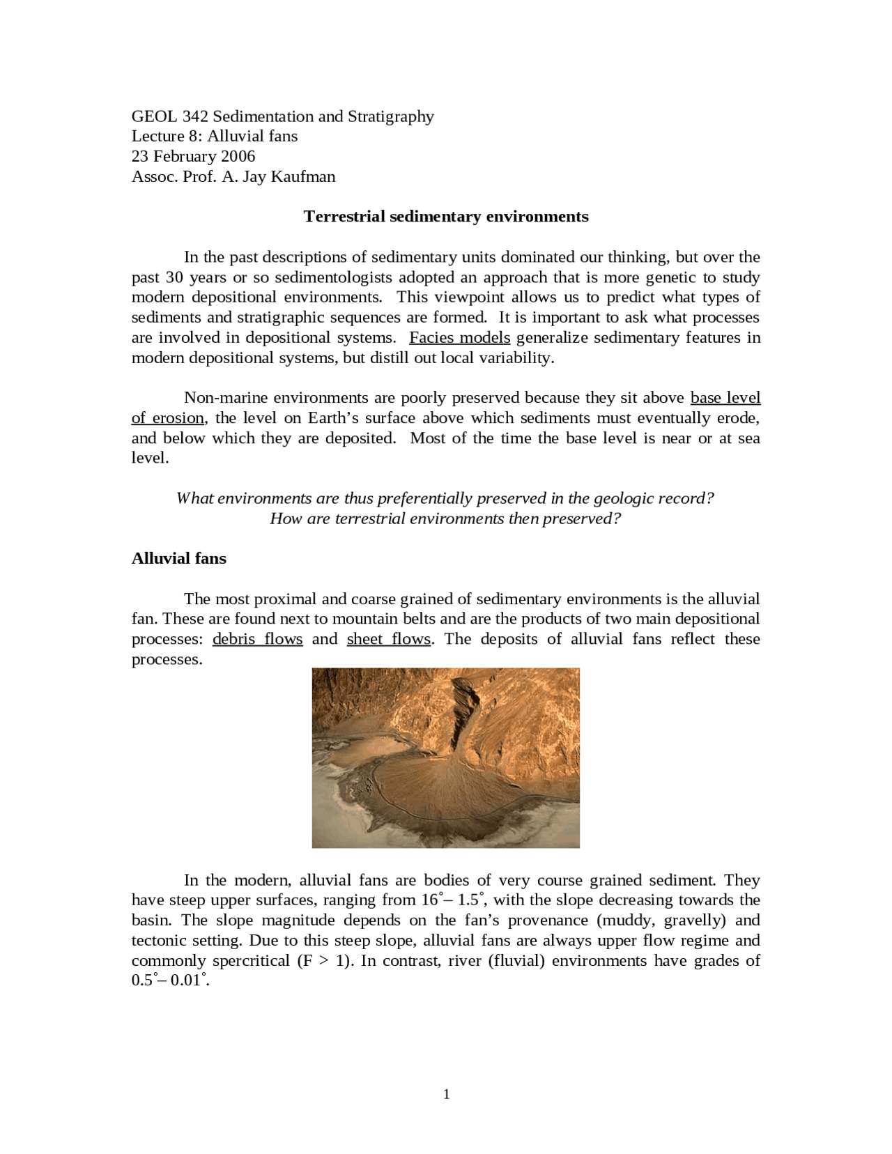 Terrestrial Sedimentary Environment In Stratigraphies Geol 342 Docsity