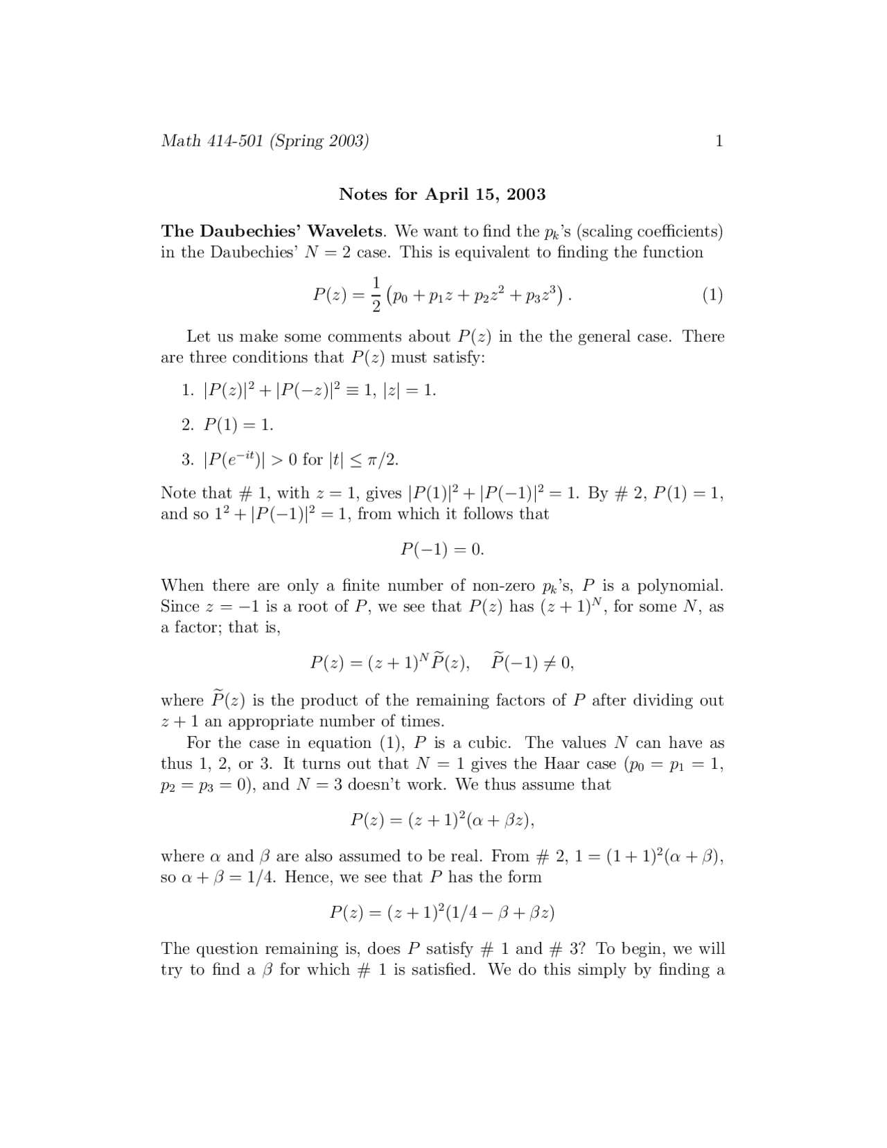 The Daubechies Wavelets Fourier Series Wavelet Math 414 Docsity