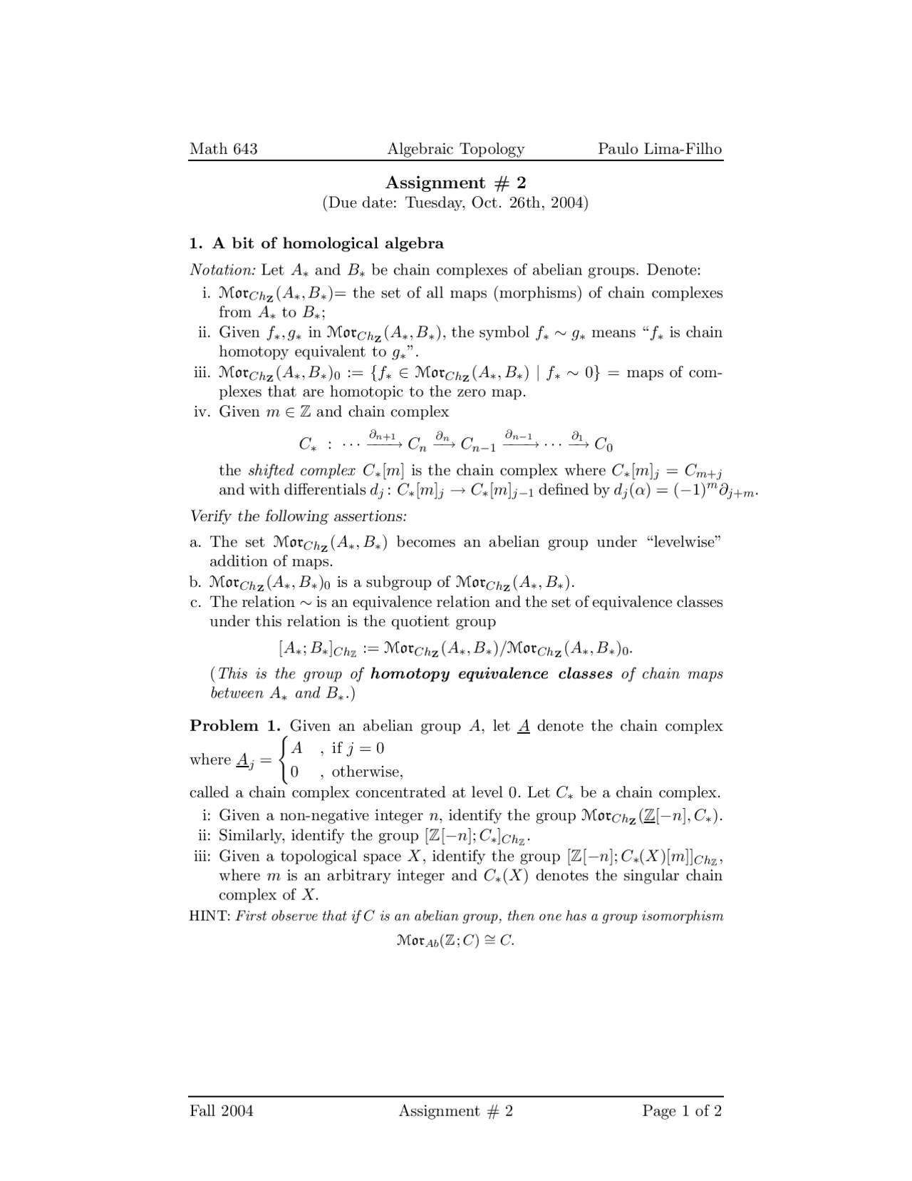 Assignment 2 For Algebraic Topology I Math 643 Docsity