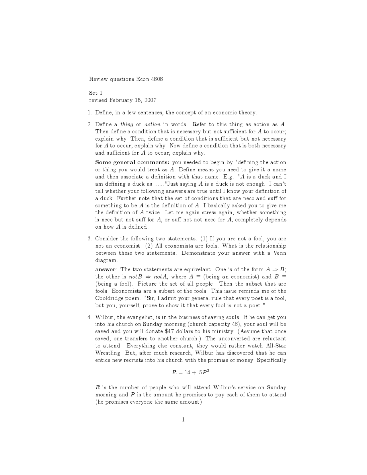 Review Questions For Exam 1 Introduction To Mathematical Economics