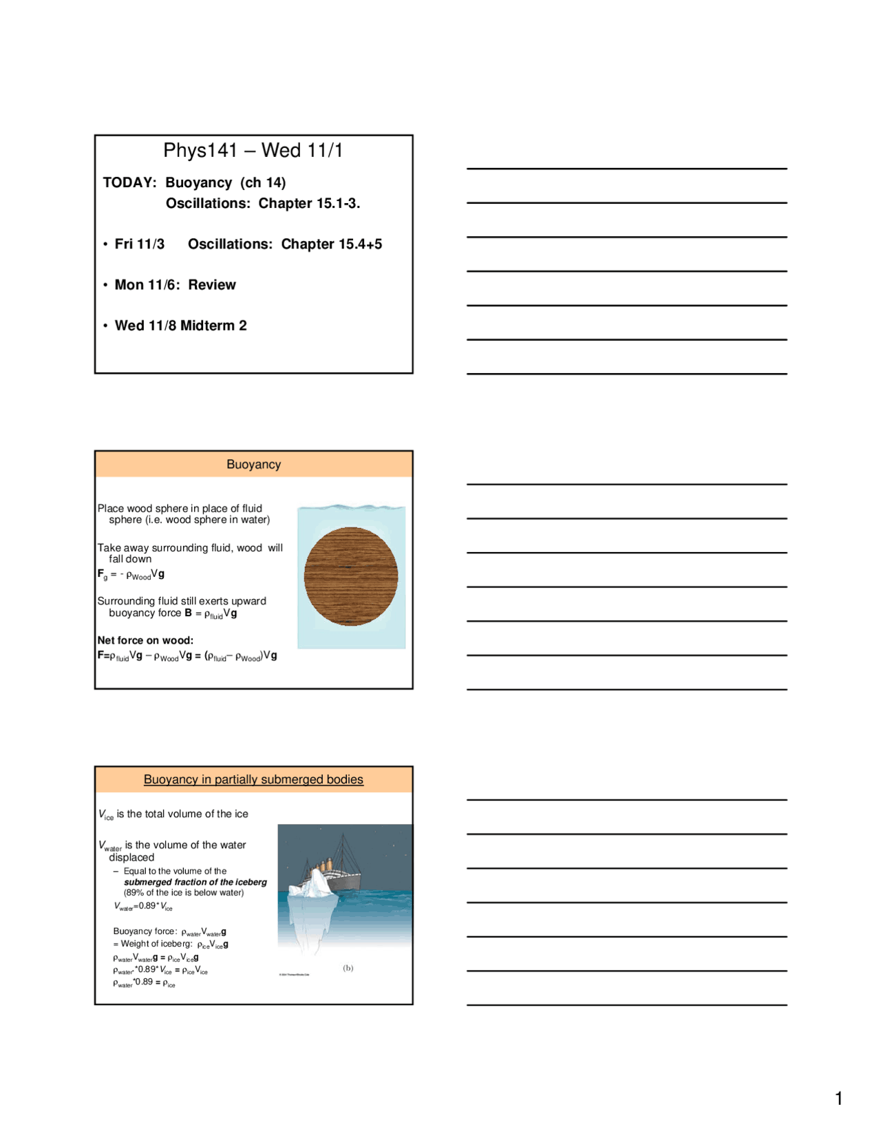 Oscillation Buoyancy Principles Physics Phys 141 Docsity