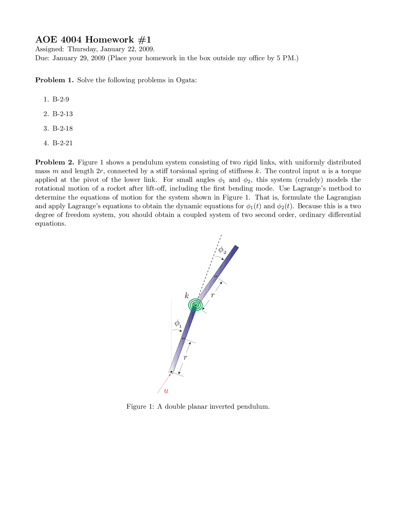 Assignment 1 on Computer Aided Designing Control | AOE 4004 - Docsity