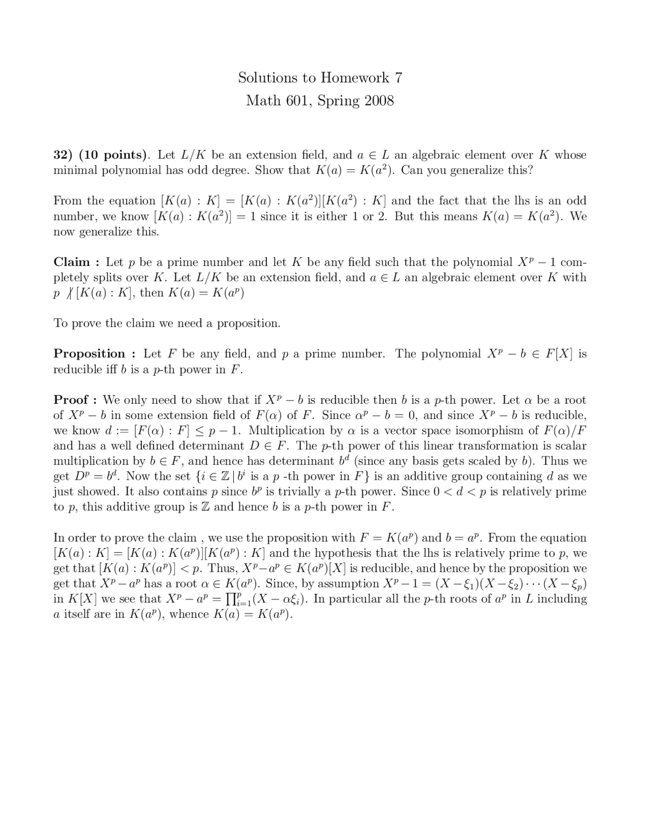 5 Solved Problems on Prime Numbers - Homework 7 | MATH 601 - Docsity