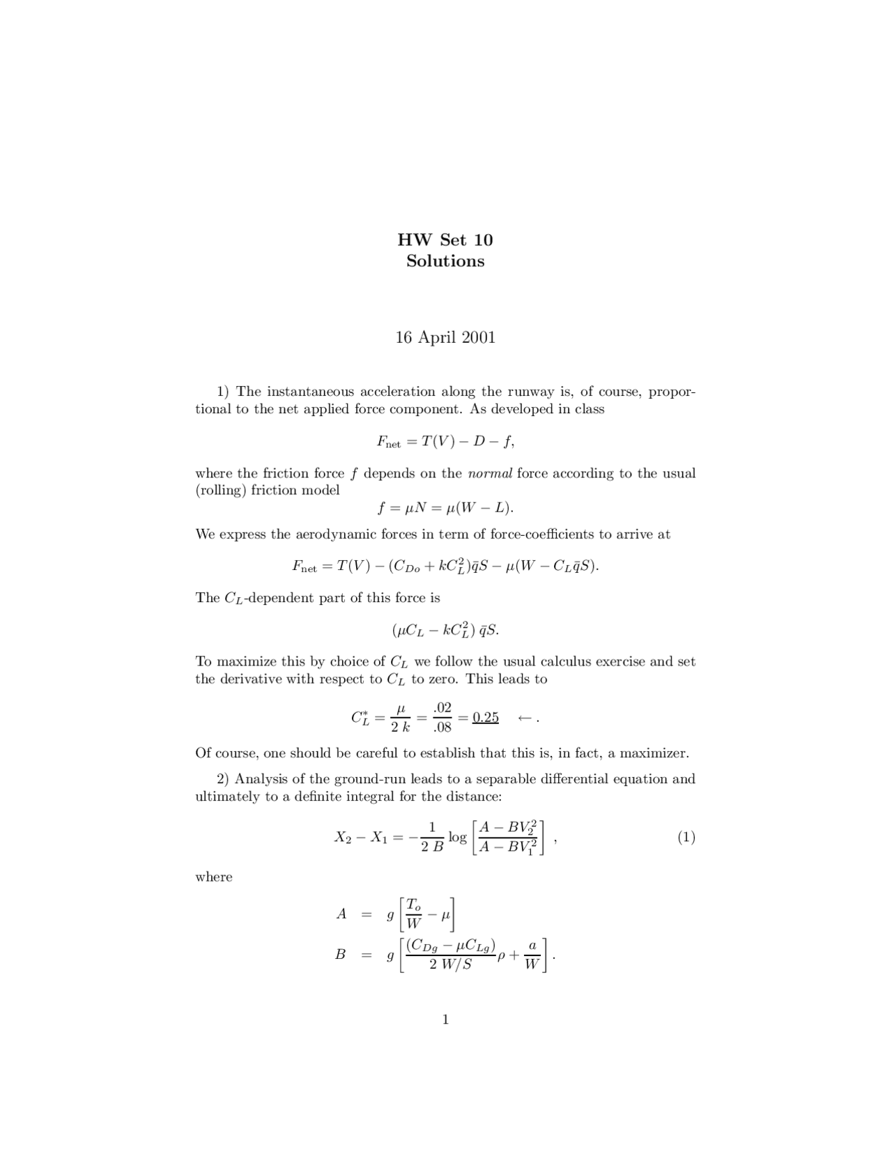 Solution Set 10 Aircraft Performance Assignment Aoe 3104 Docsity