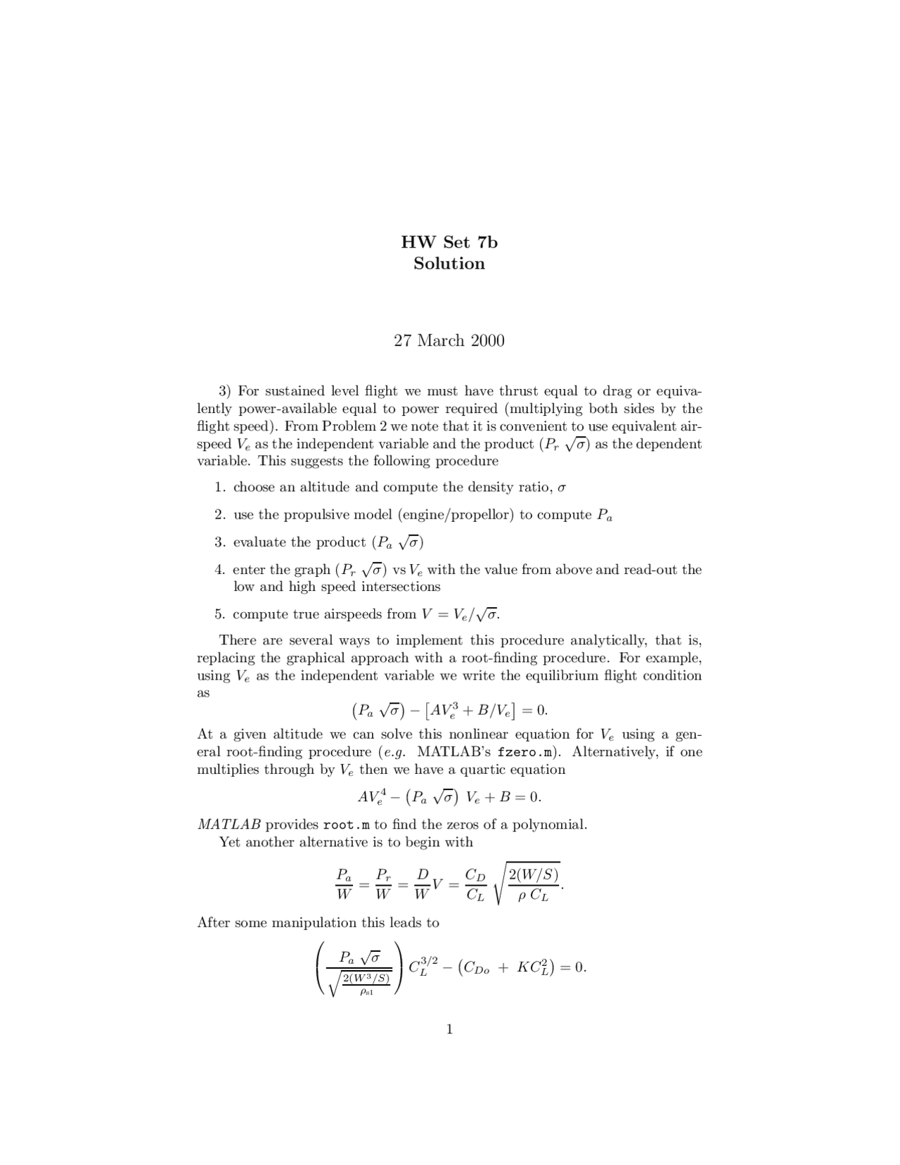 Assignment 7b With Solution For Aircraft Performance Aoe 3104 Docsity