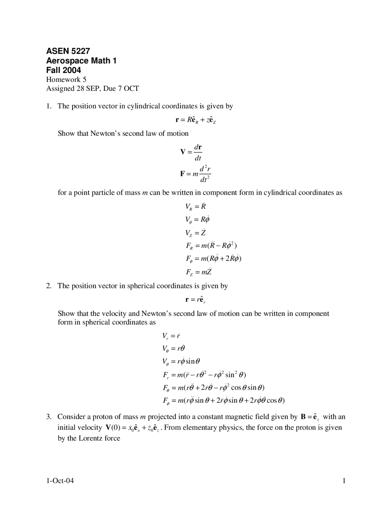Assignment 5 Questions Mathematics Aerospace Engineering Sciences 1