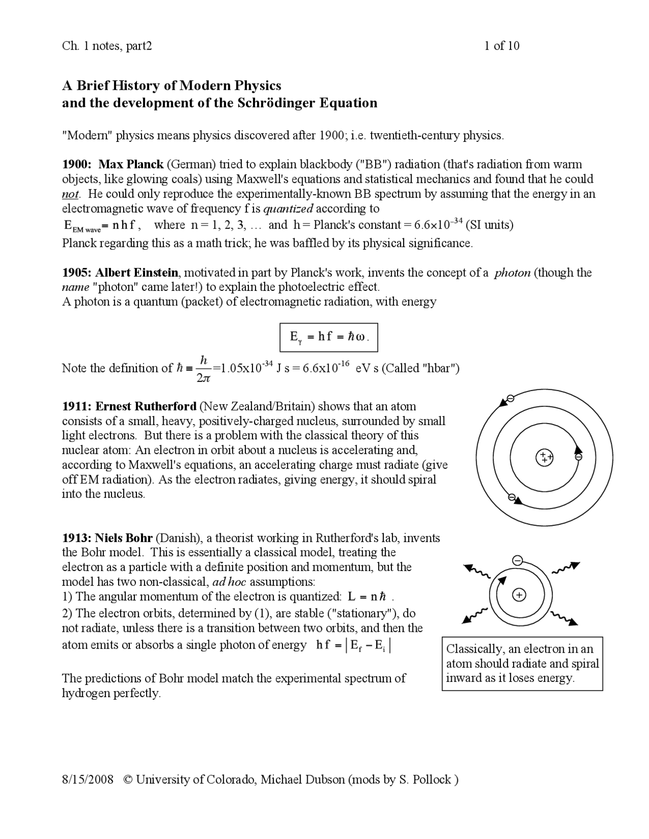A Brief History Of Modern Physics And Development Of Schrodinger