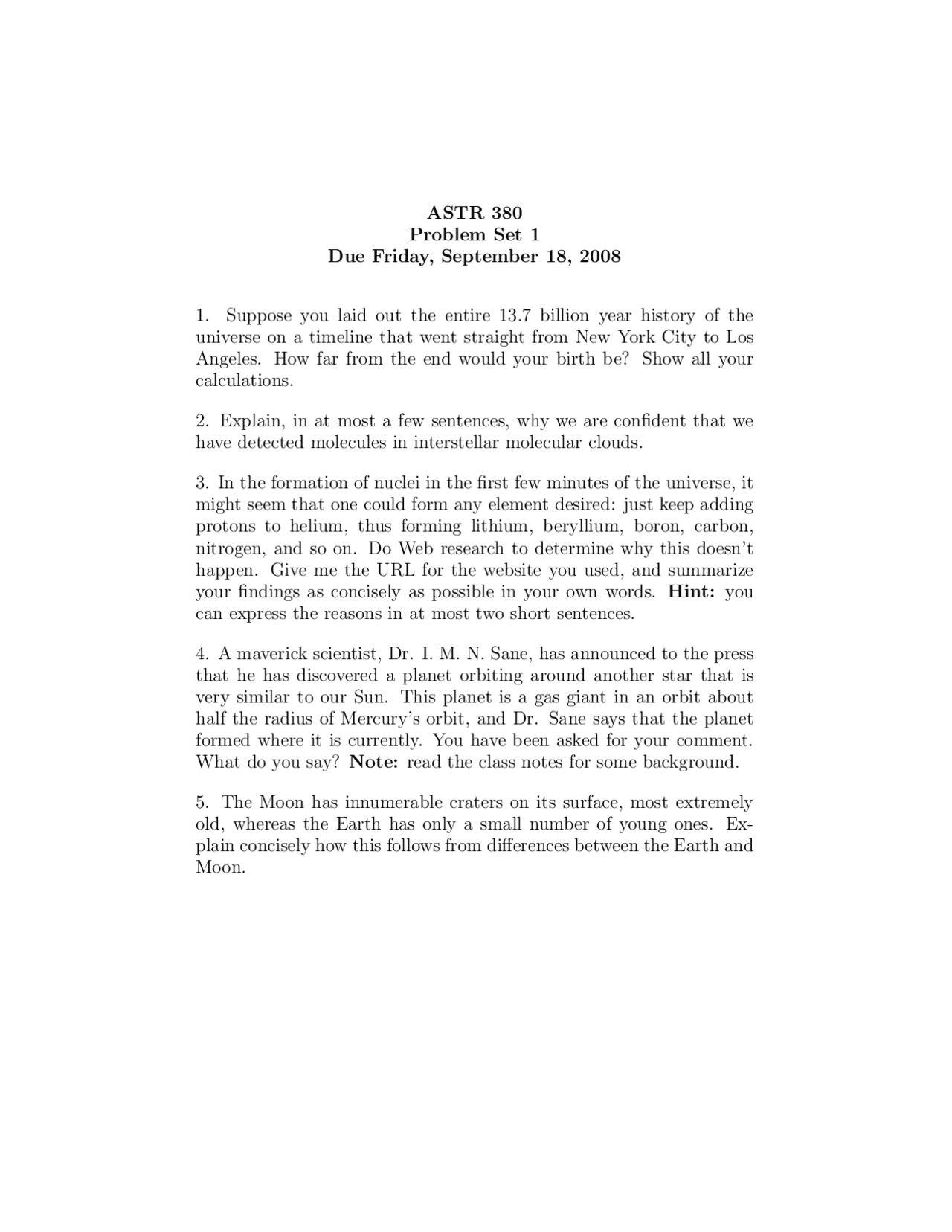 Problem Set 2 Life In Universe Astrobiology Fall 2008 Astr 380