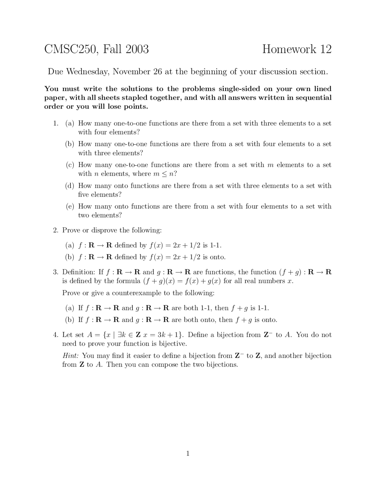 Homework 12 Discrete Structures Fall 2003 Cmsc 250 Docsity
