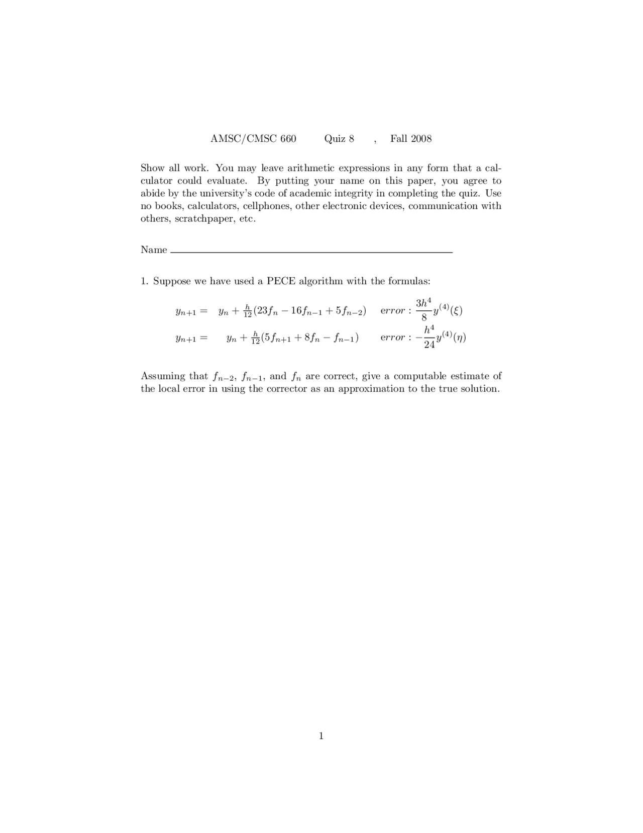 Quiz 8 With Questions Scientific Computing I Fall 2008 Cmsc 660