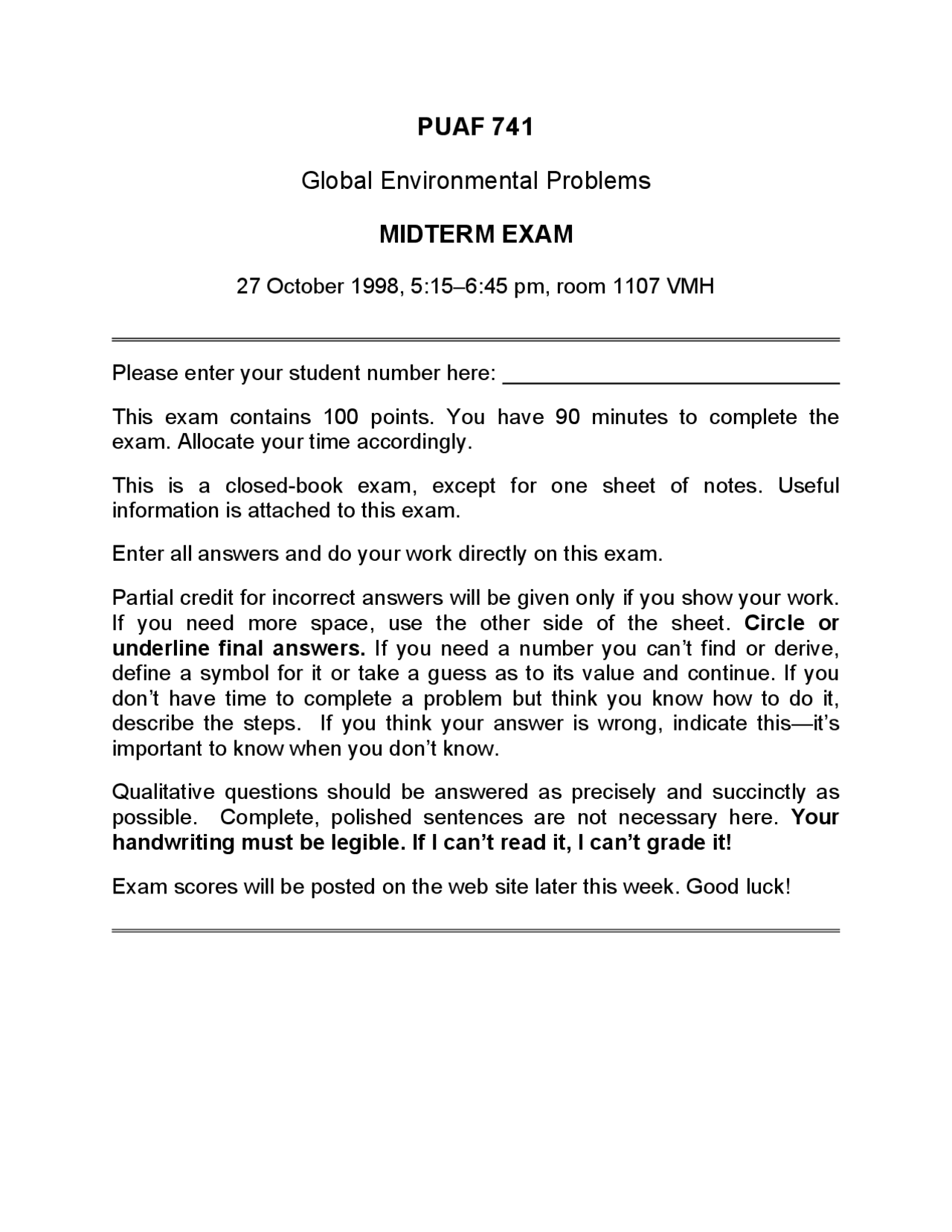 Midterm Exam For Global Environmental Problems Puaf 741 Docsity