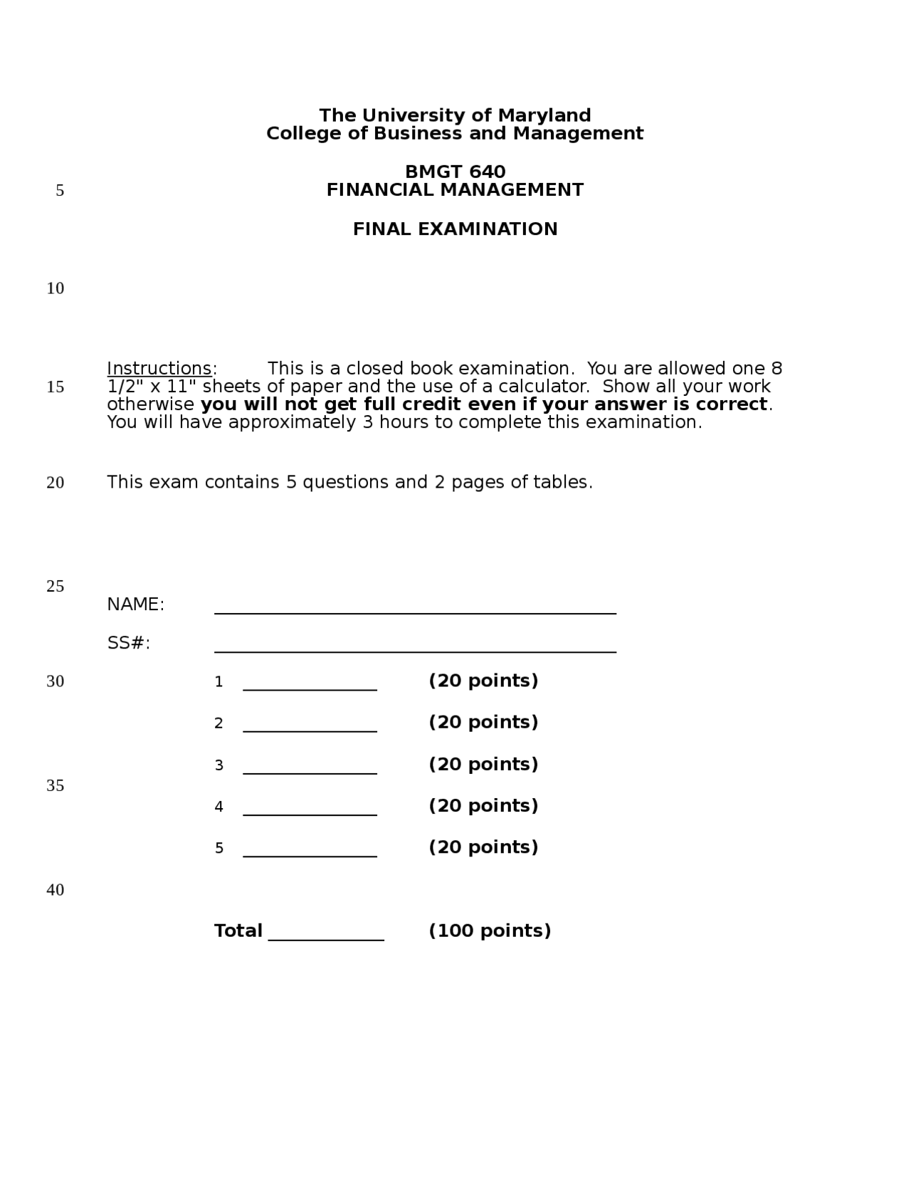 Final Exam For Financial Management Bmgt 640 Exams Introduction To