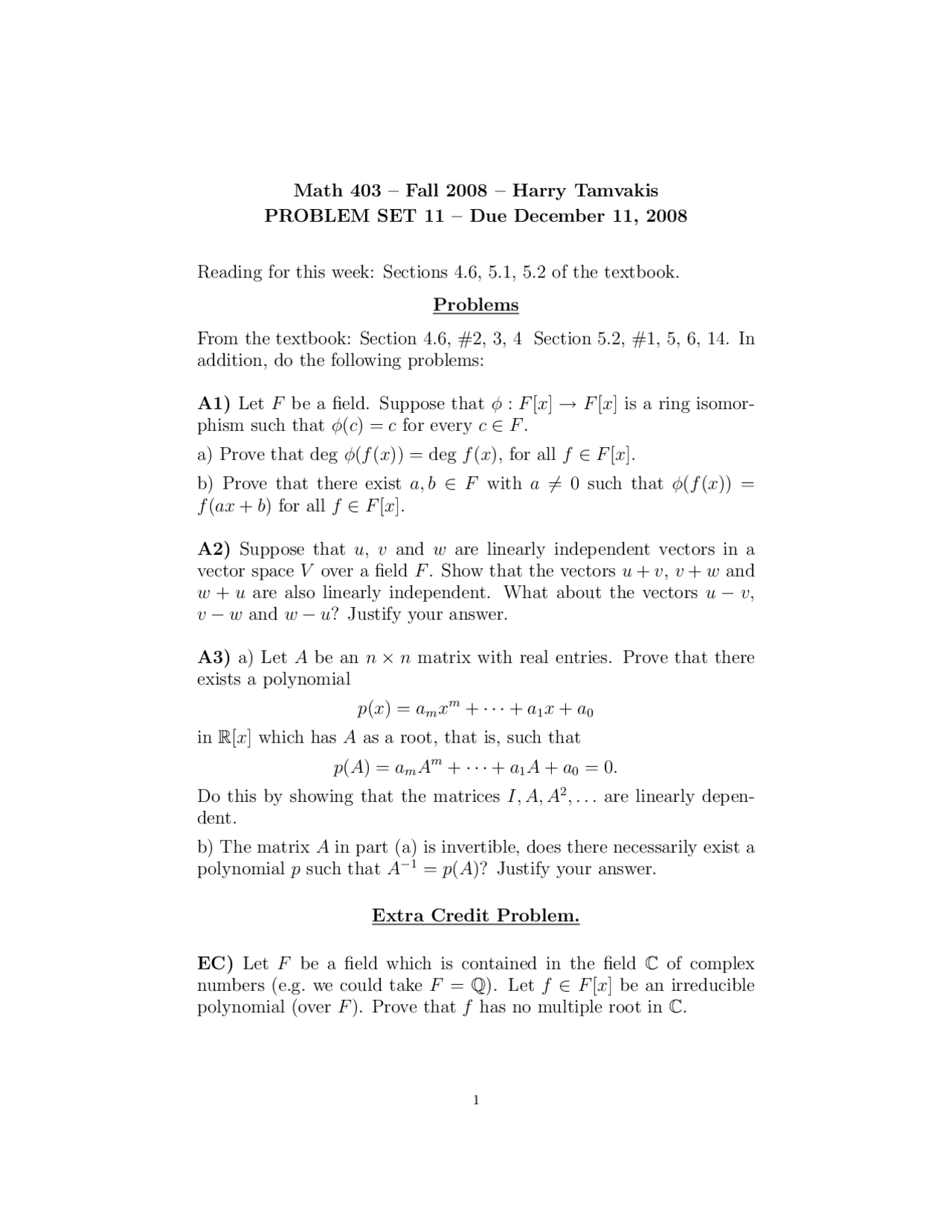 Assignment 11 Problems Introduction Abstract Algebra Math 403