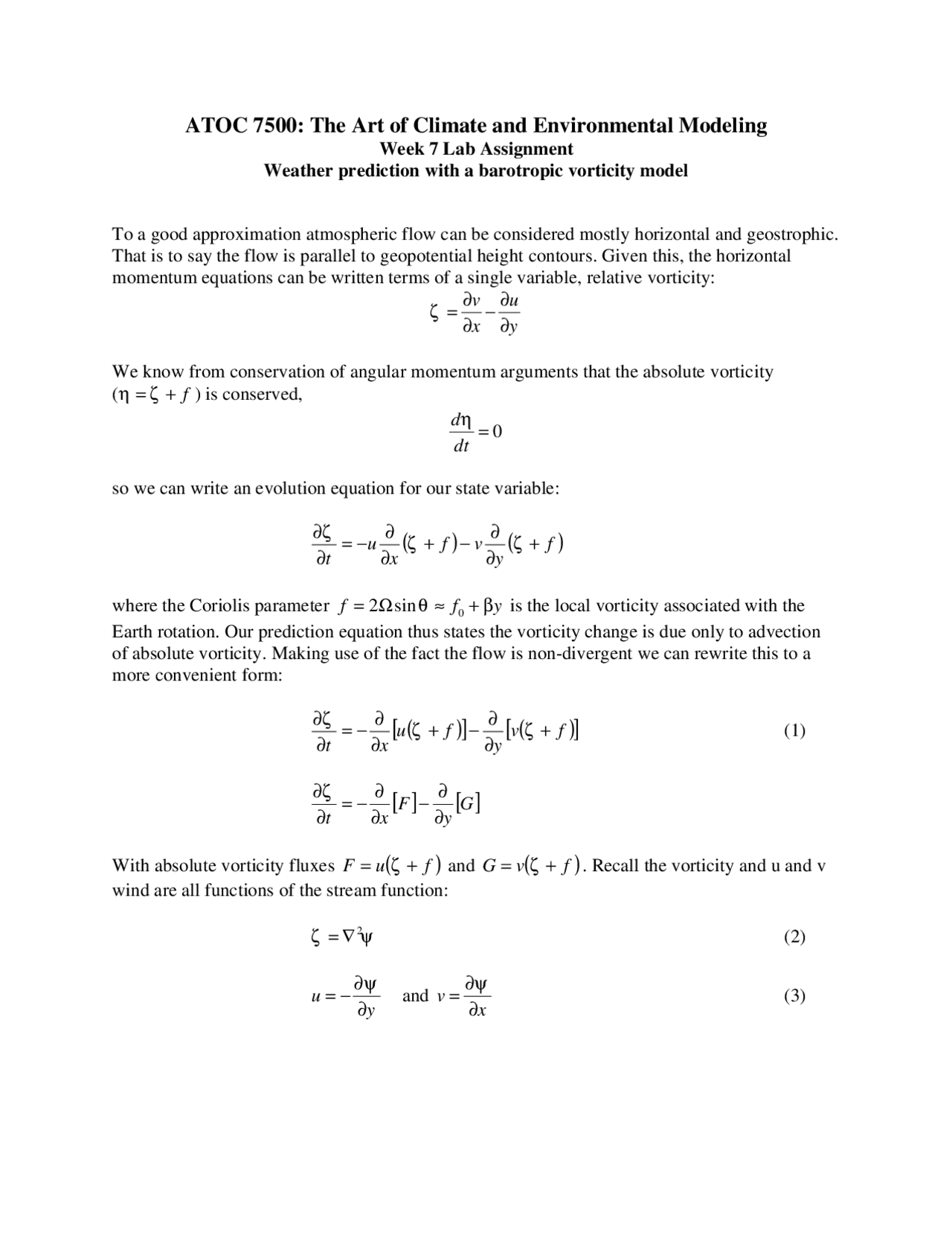 The Art Of Climate And Environmental Modeling Lab 7 Atoc 7500 Docsity