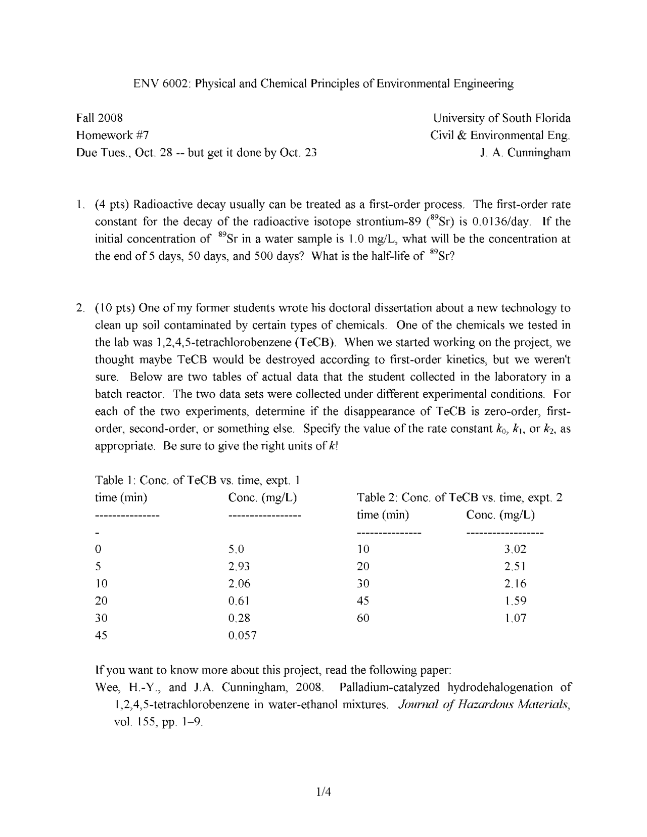 Homework 7 Notes Physical And Chemical Principles Env 6002 Docsity
