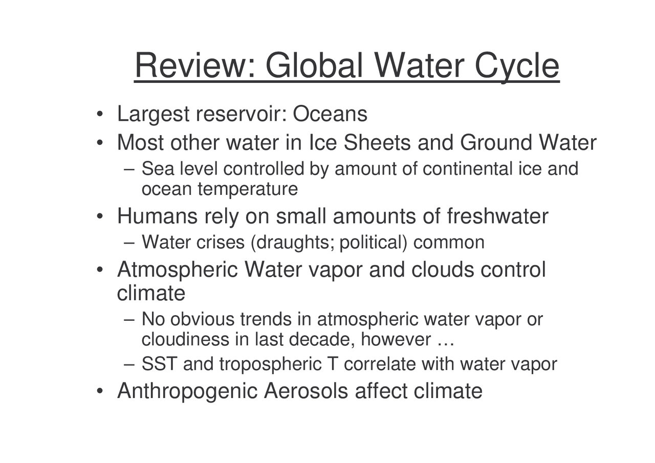 Review Global Water Cycle Lecture Slides Geos 489 Docsity