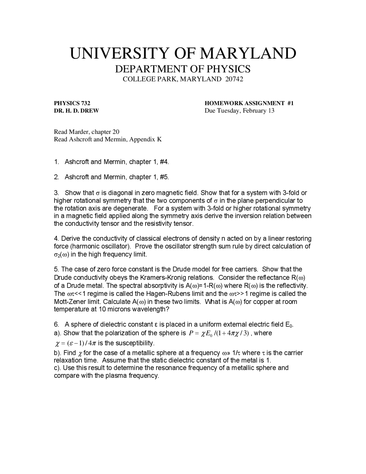 Assignment 1 For Introduction To Solid State Physics Ii Phys 732