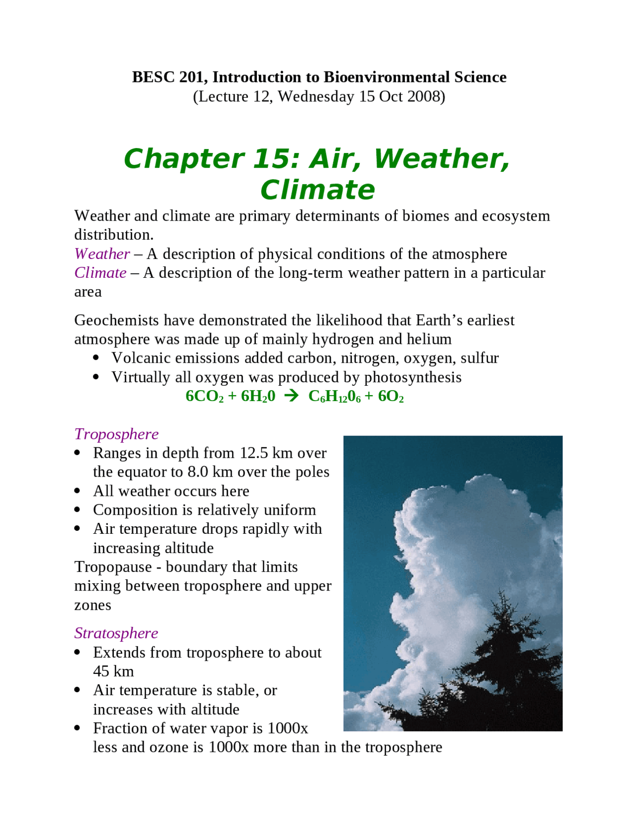 Air Water And Climate Introduction To Bioenvironmental Science