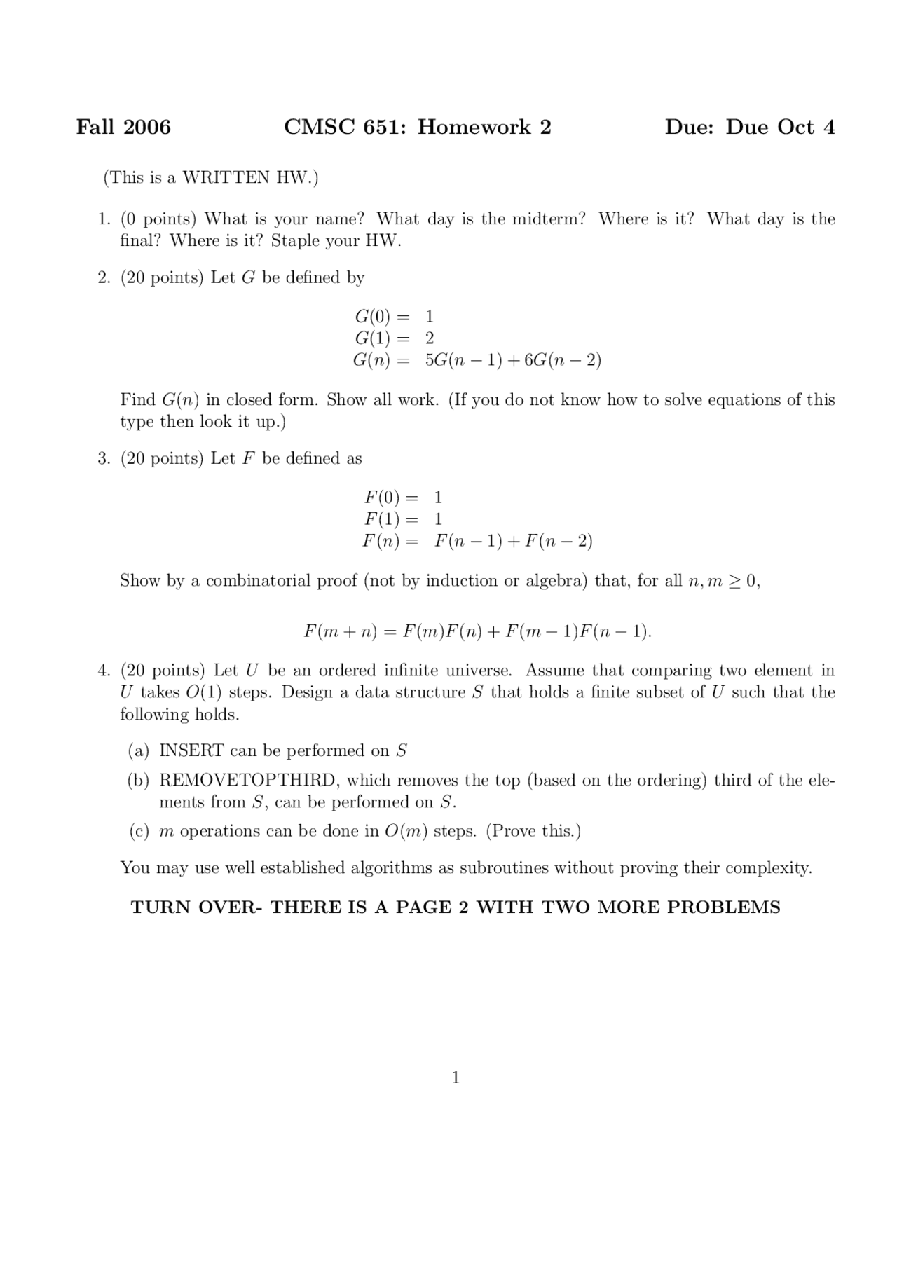 6 Problems Analysis Of Algorithms Assignment Cmsc 651 Docsity 9252
