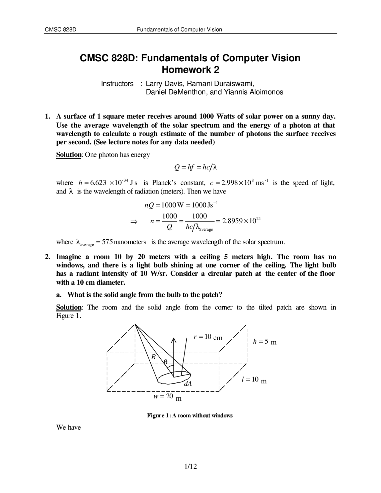 Fundamentals Of Computer Vision Solved Homework 2 Cmsc 828d Docsity