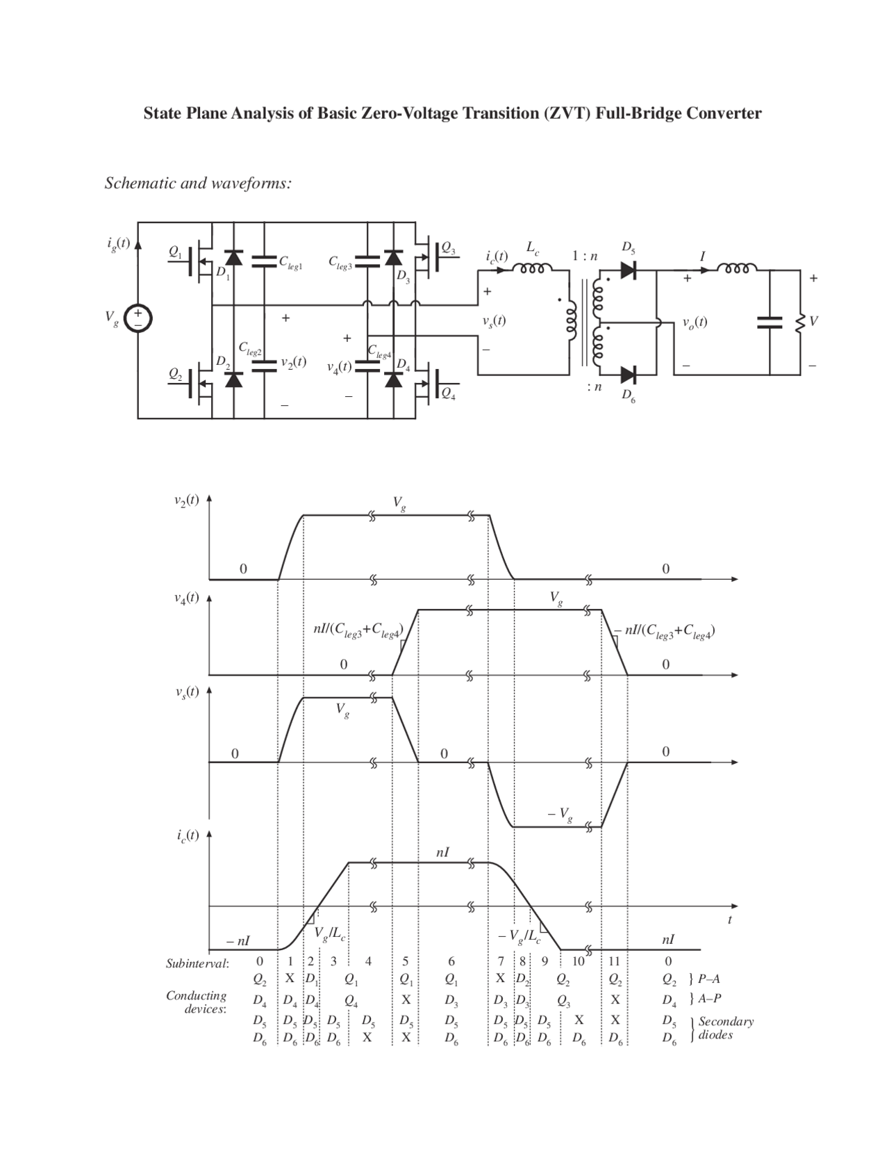 State Plane Analysis Of Basic Zero Voltage Transition Full Bridge