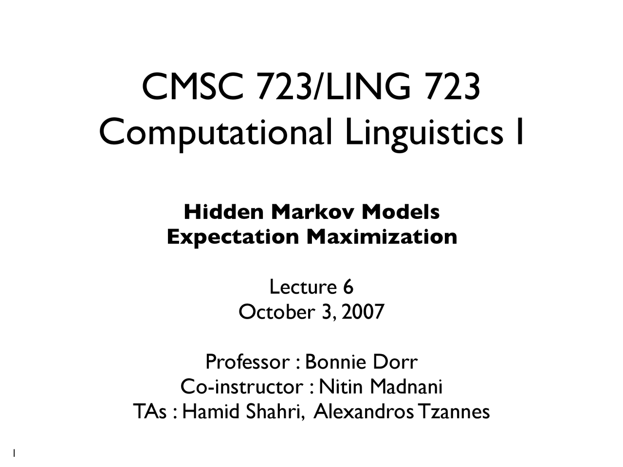 Hidden Markov Models Expectation Maximization Lecture Notes Cmsc