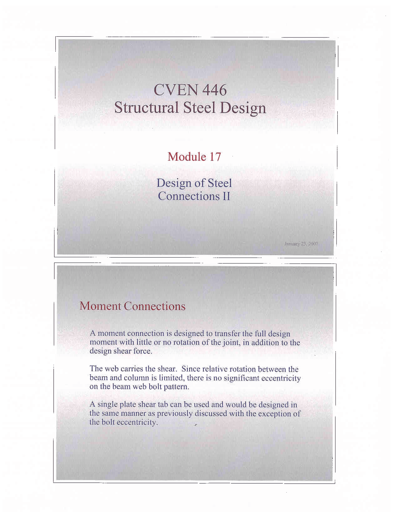 Design Of Steel Connections Ii Lecture Slides Cven 446 Docsity