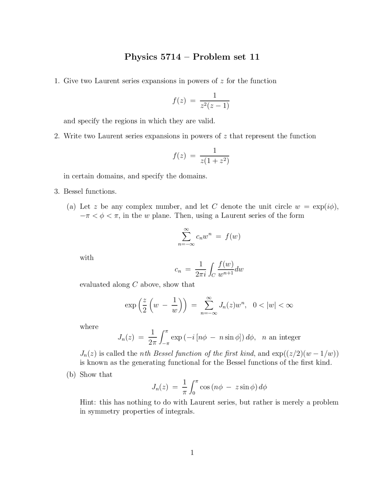 Problem Set 11 Methods Of Theoretical Physics Phys 5714 Docsity
