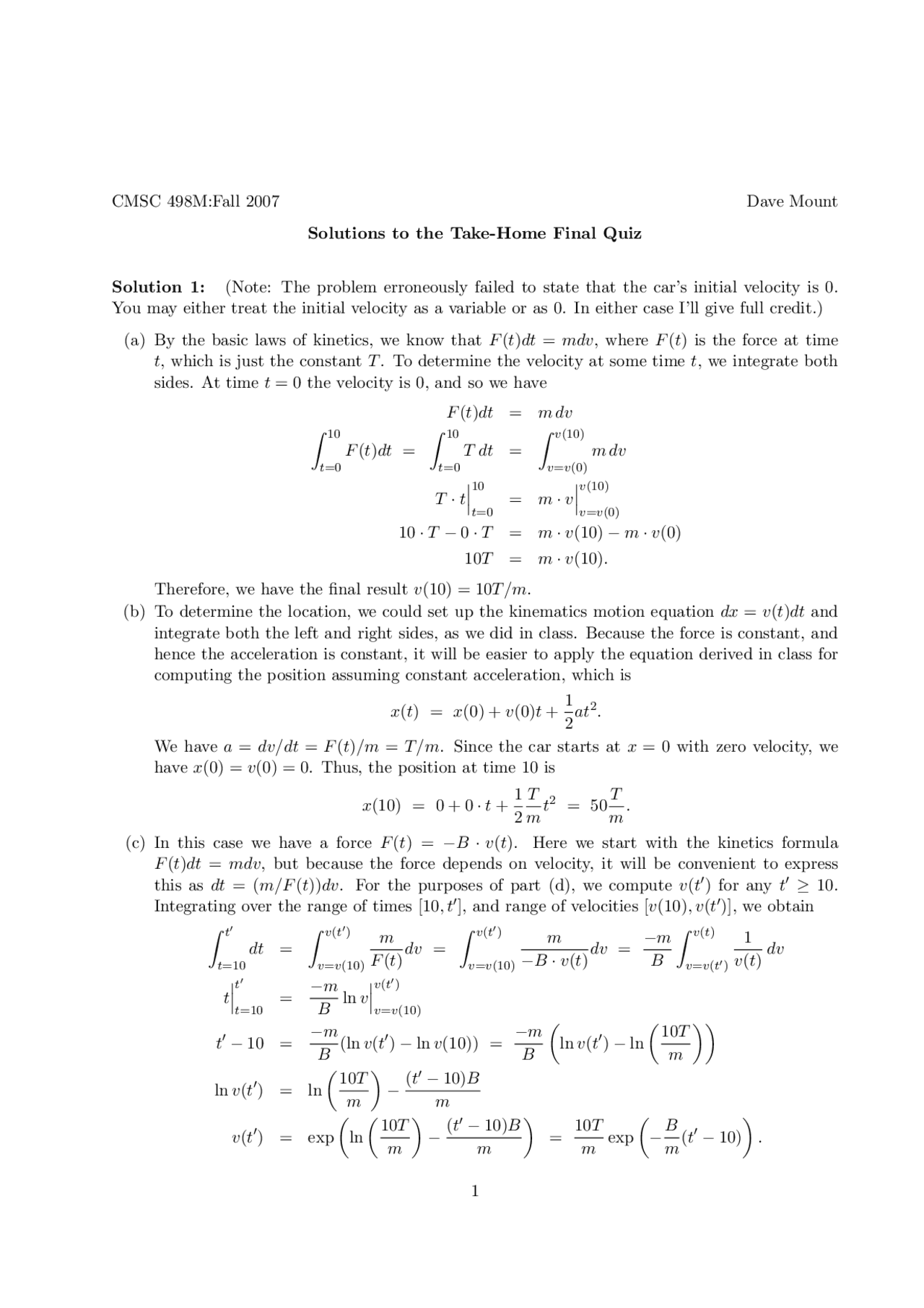 Solutions To Final Take Home Quiz Game Programming Cmsc 498m Docsity