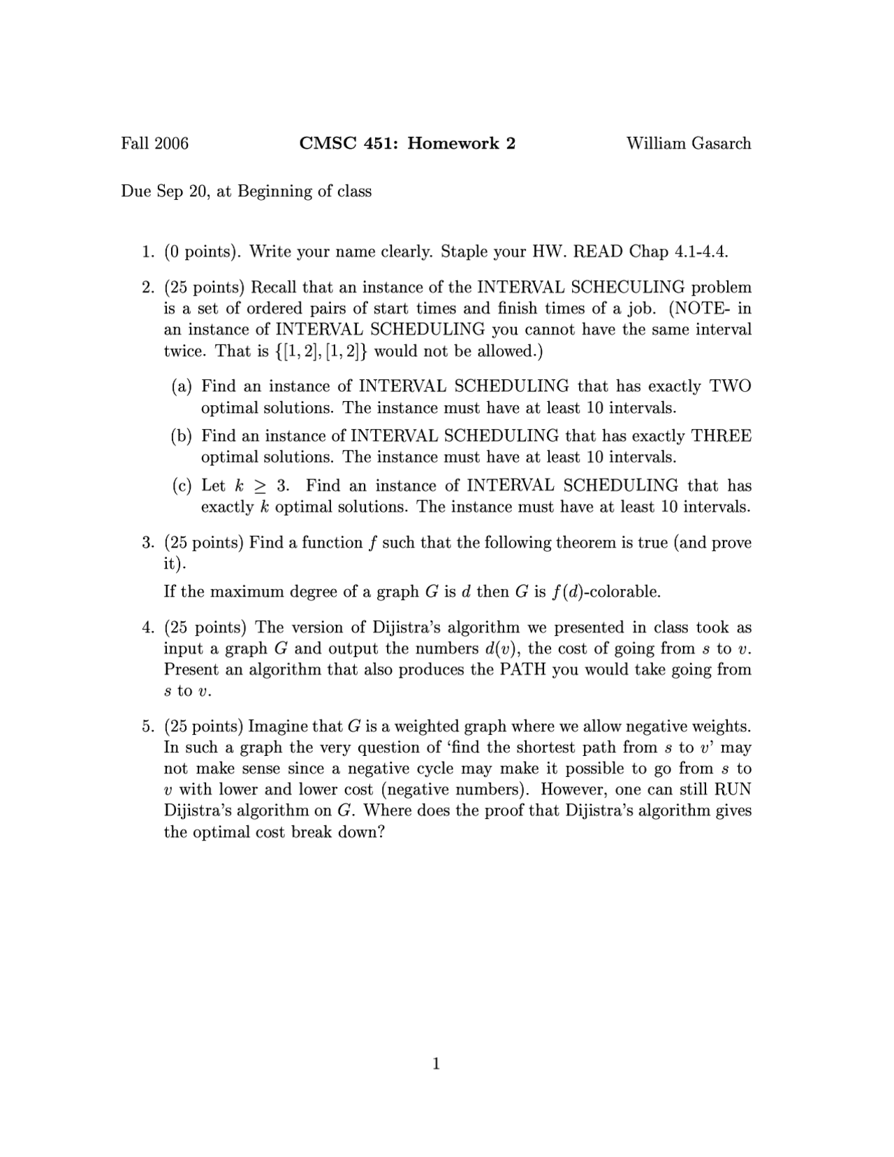 Design And Analysis Computer Algorithm Homework Assignment Cmsc 451 0178
