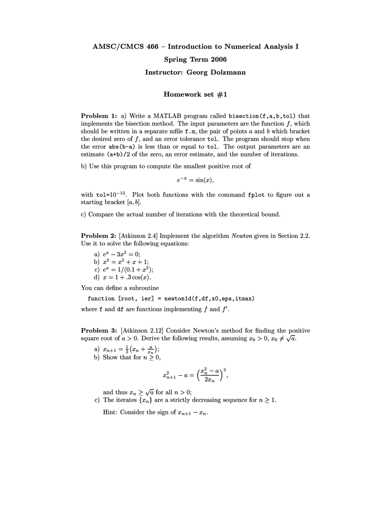Assignment 1 With Solution For Introduction To Numerical Analysis