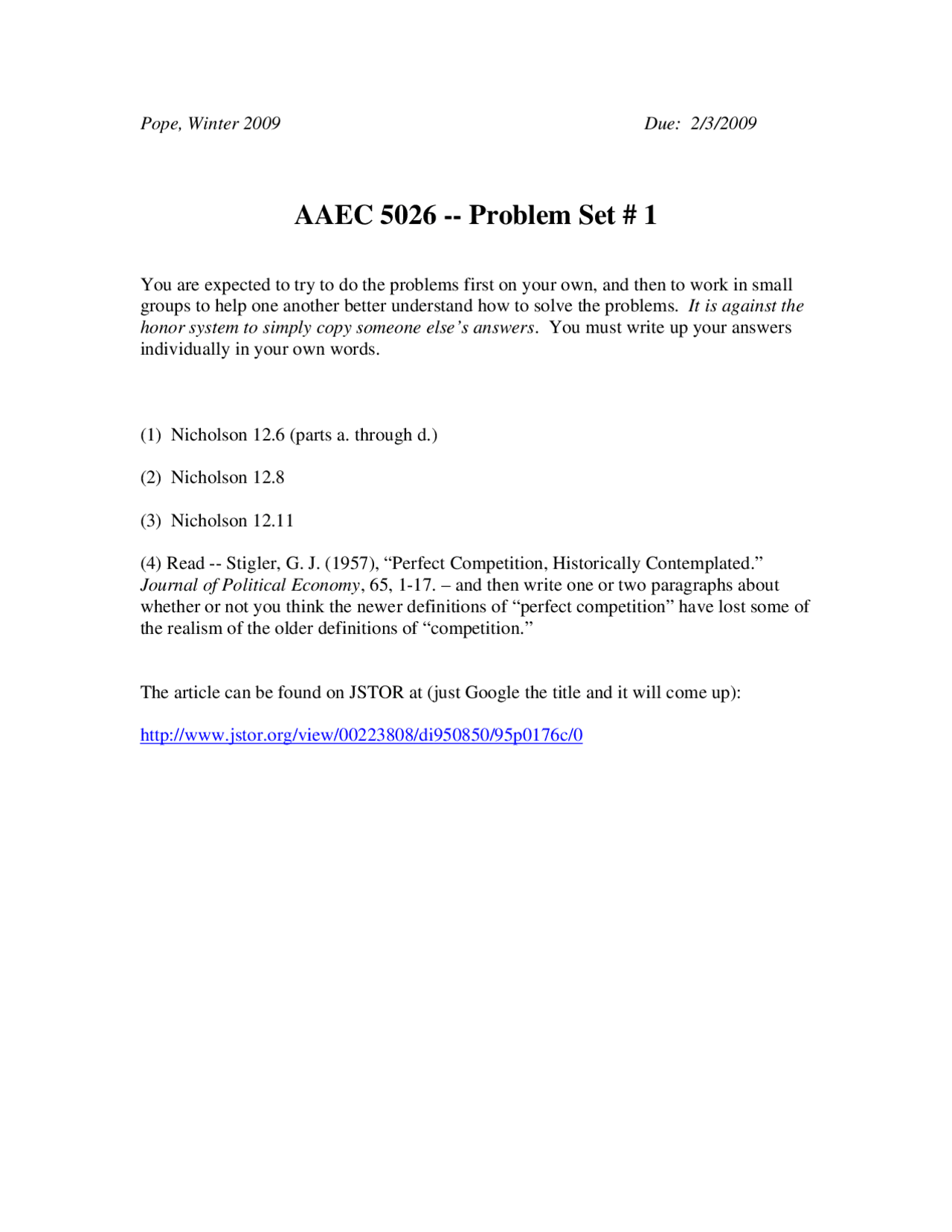 Problem Set 7 Applied Microeconomics Aaec 5026 Docsity