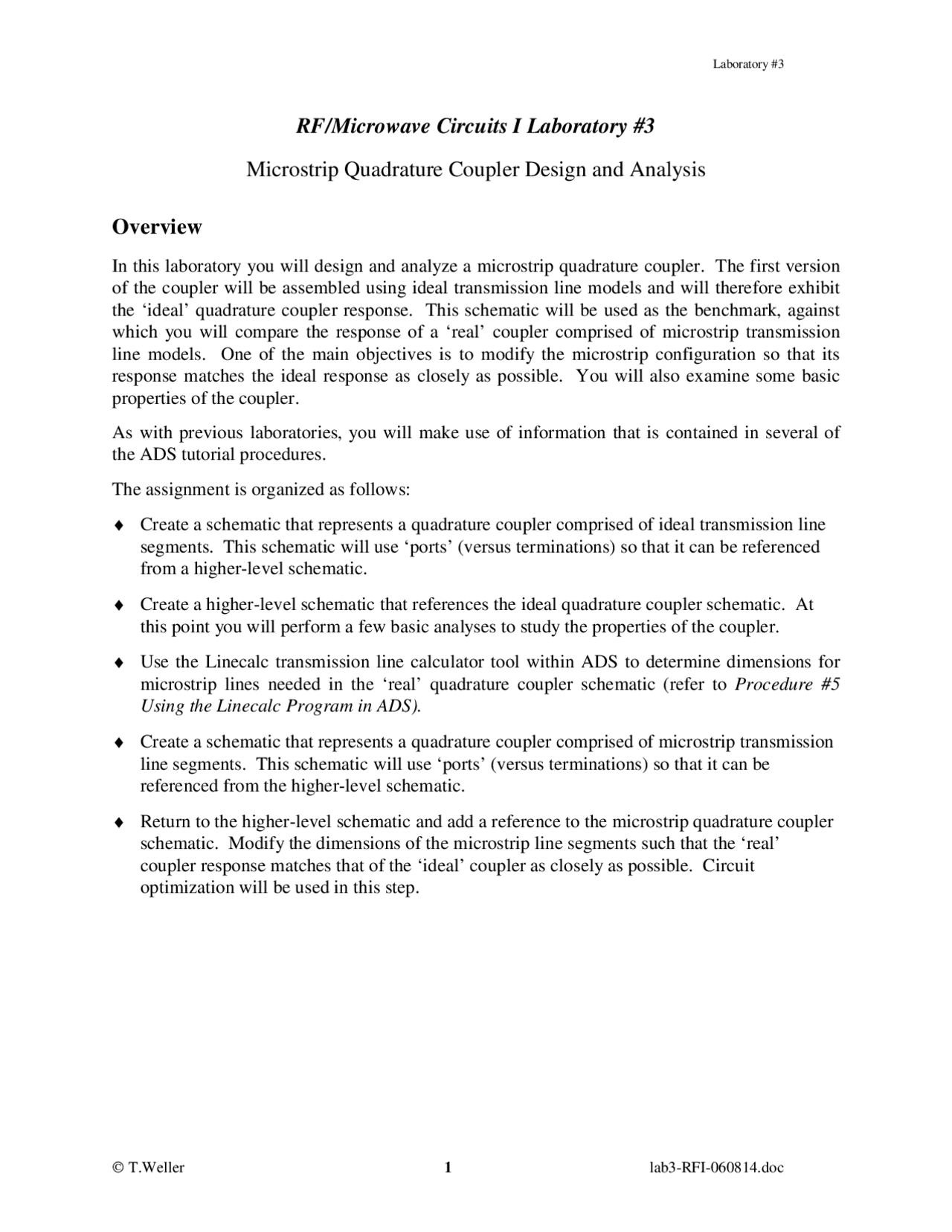 Design and Analysis of a Microstrip Quadrature Coupler: Ideal vs. Real - Prof. Charles Bay | Lab ...