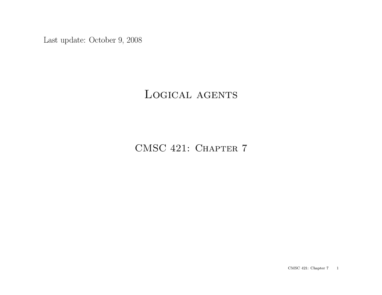 Logical Agents Lecture Notes Introduction To Artificial