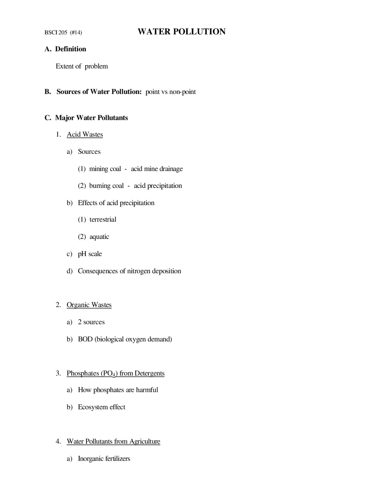 Environmental Science Water Pollution Lecture Notes Bsci 205