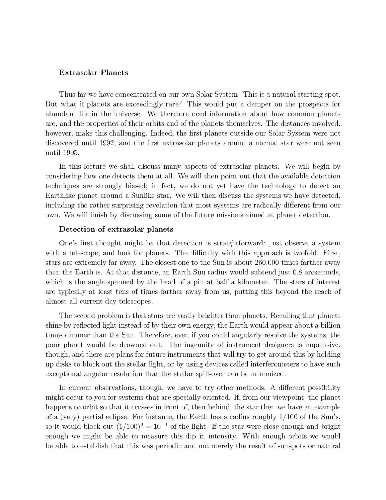 Notes On Extrasolar Planets And Its Detection Selection Effect Astr