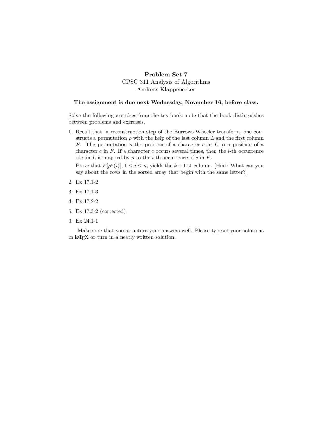 Computer Communication Networks Problem Set 7 Cpsc 311 Docsity