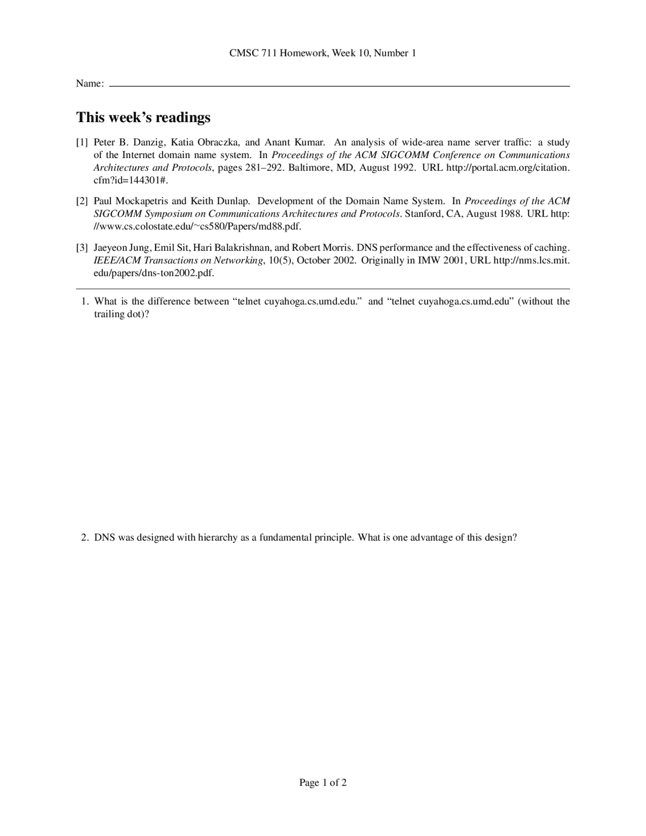Questions For Homework Computer Networks Cmsc 711 Docsity 0627