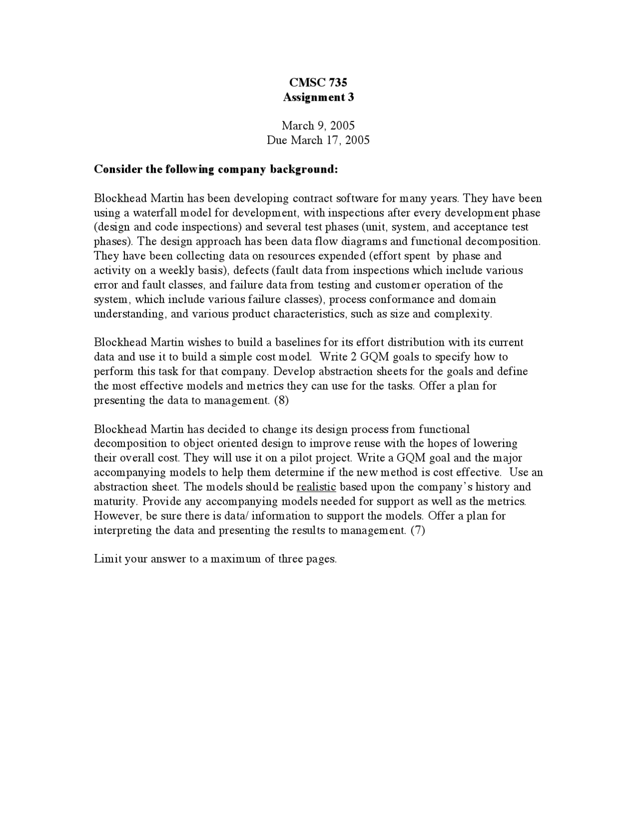 Problem Set 3 A Quantitative Approach To Software Cmsc 735 Docsity