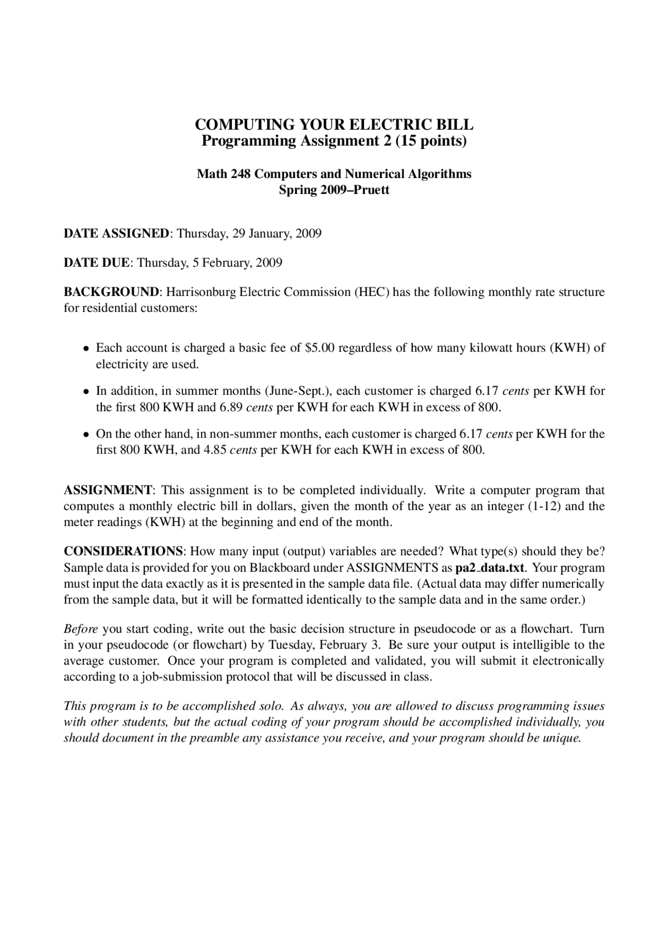 Programming Assignment 2 Computers And Numerical Algorithms Math 248 Docsity