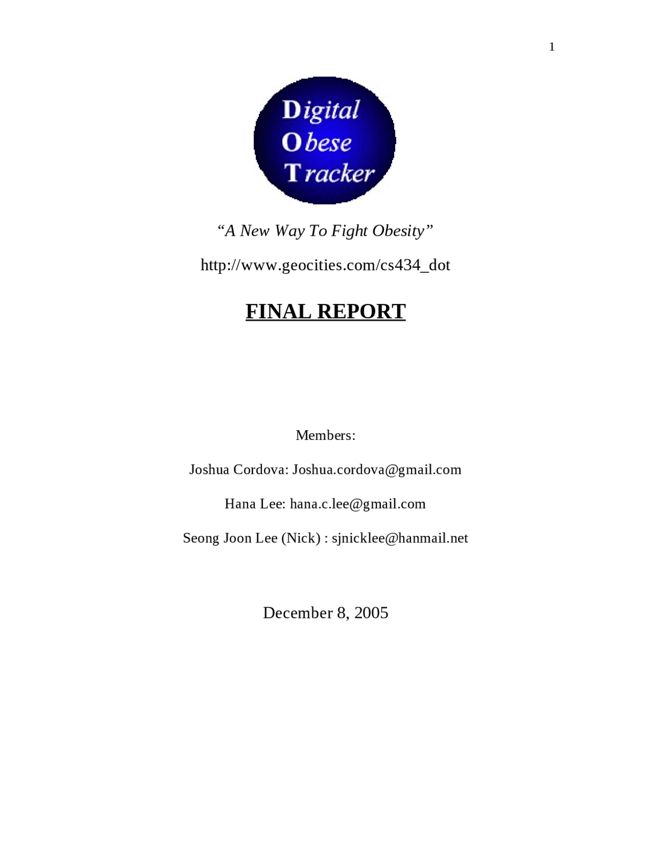 Final Report on Digital Obese Tracker - Project | CMSC 434 - Docsity