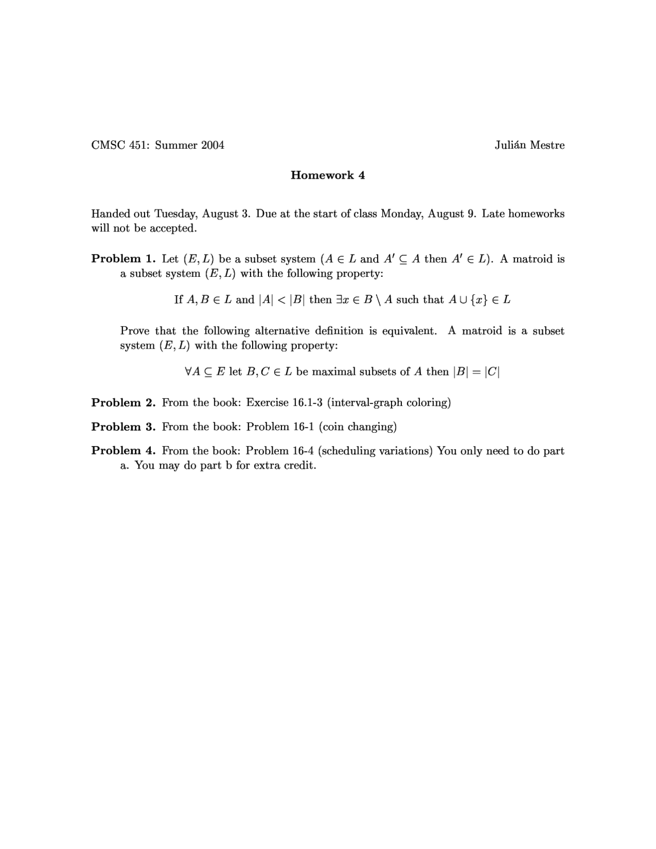 Design And Analysis Computer Algorithm 4 Problems Cmsc 451 Docsity 8036