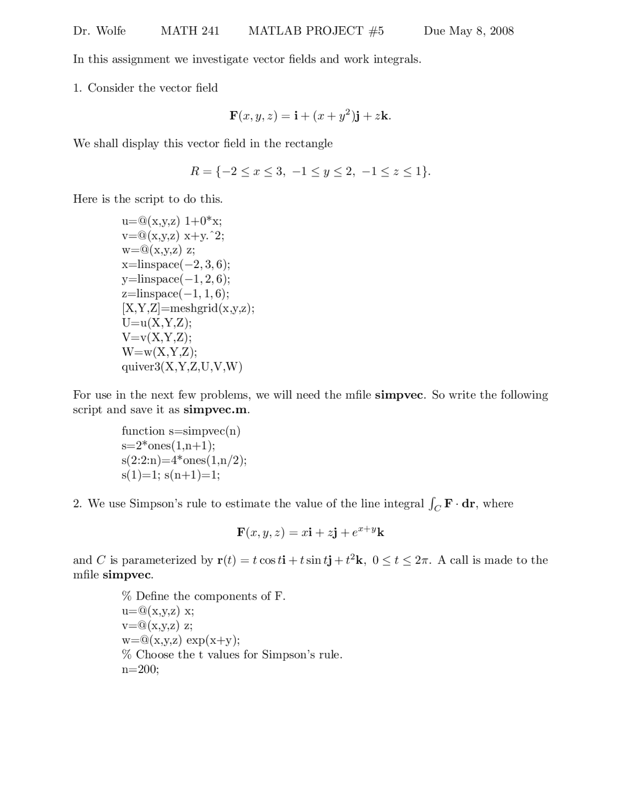 4 Problems On Vector Fields And Integrals In Calculus Iii Project 5