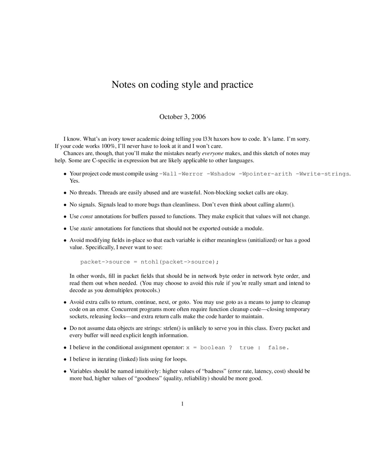 Notes On Coding Style And Practice Computer Networks Cmsc 417 Docsity 0166